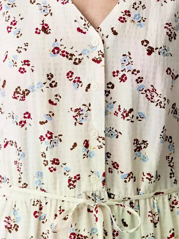 Marc O'polo Floral Print Midi Dress With V-neck And Drawstring Waist - Neutrals