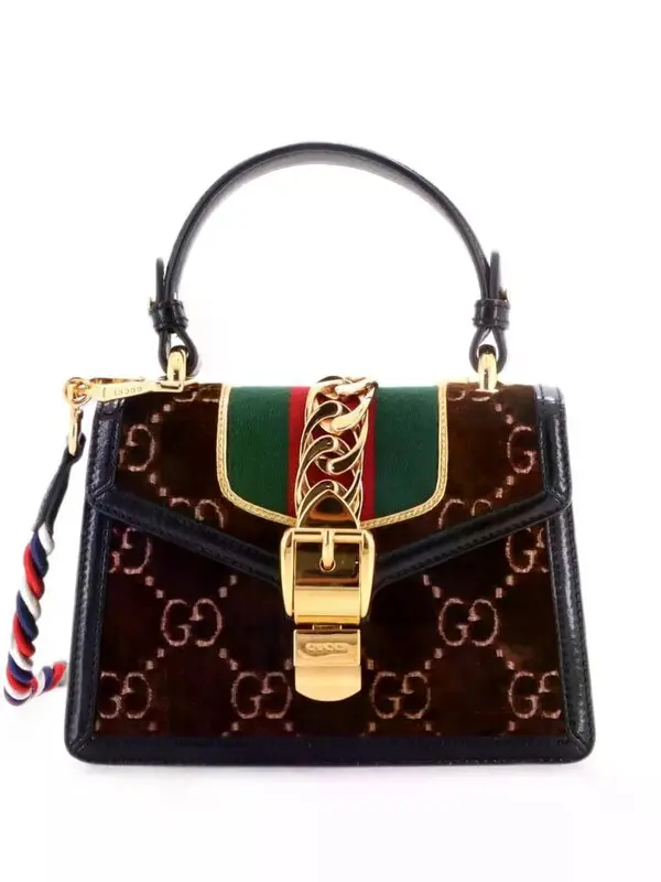 Gucci Sylvie Gg Velvet Mini Satchel Top Handle Bag - Brown