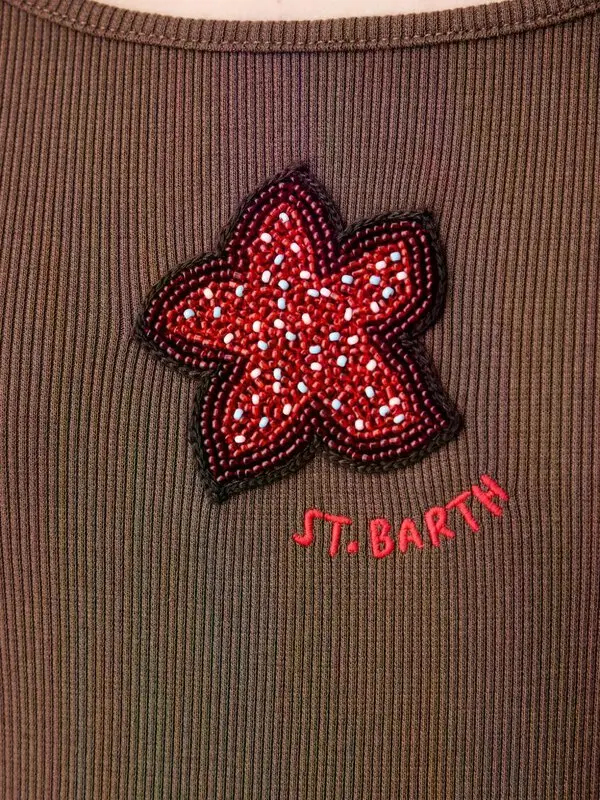 MC2 SAINT BARTH Zaira Beaded-starfish-patch Ribbed Top