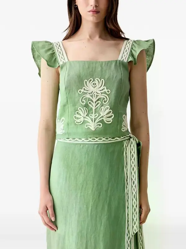 HOSS INTROPIA Caela. Floral-embroidered Ruffled Top - Green