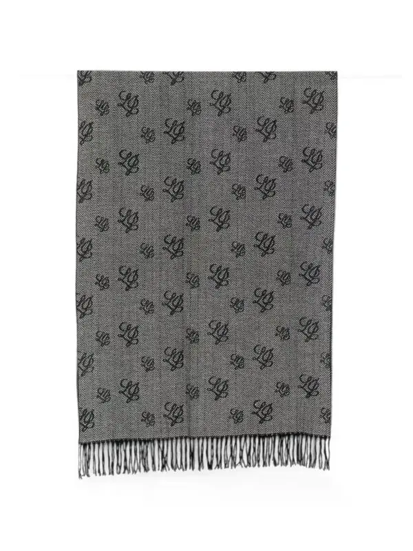 Liu Jo Monogram-pattern Herringbone-weave Scarf - Grey