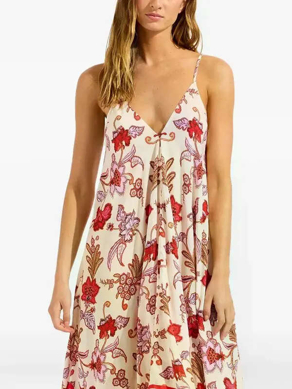 Seafolly Floral-print Handkerchief-hem Maxi Dress - Neutrals