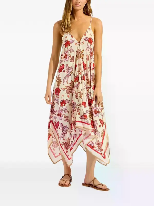 Seafolly Floral Print Handkerchief Hem Maxi Dress