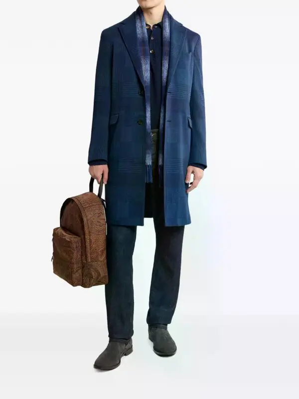 Etro Cotton And Wool Jacquard Coat With Checked Motif