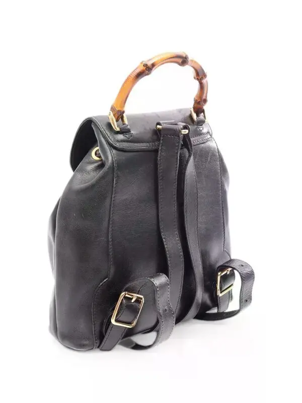 Gucci 2000s Bamboo Leather Backpack - Black