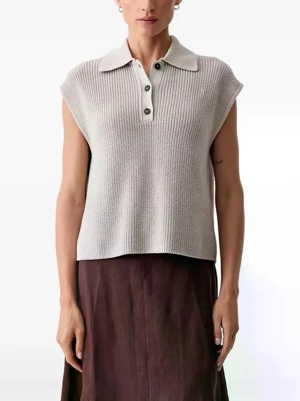 Marc O'polo Sleeveless Ribbed Knit Polo Shirt - Neutrals