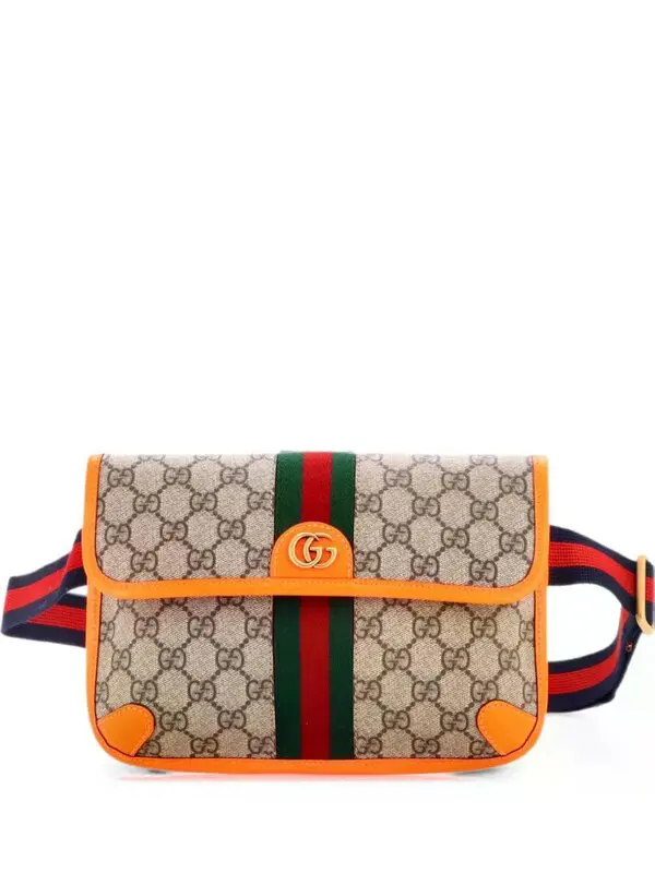 Gucci Ophidia Flap Gg Coated Canvas With Leather Belt Bag - Brown