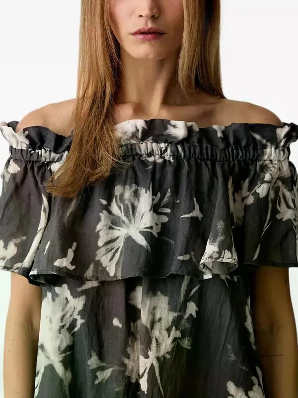 Marc O'polo Carmen Floral-print Off-the-shoulder Mini Dress