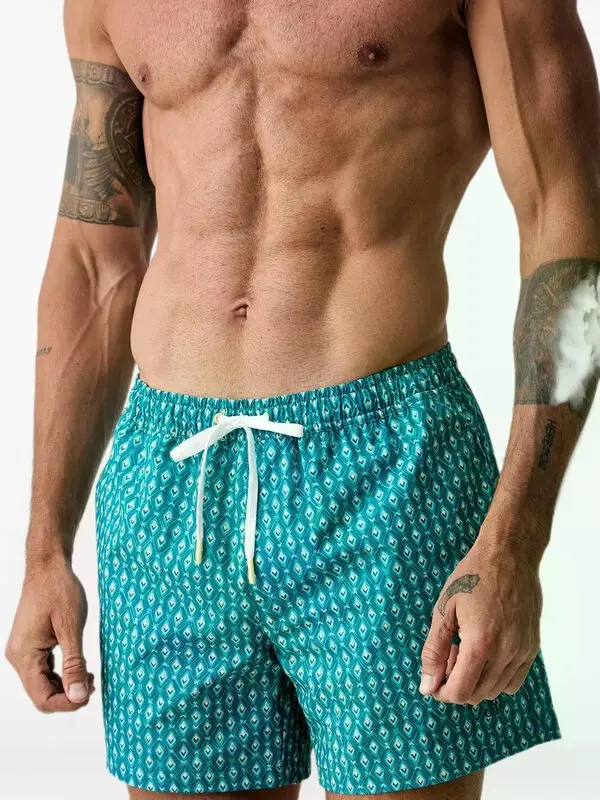 Marc O'polo Geometric-print Drawstring-waist Swim Shorts - Green