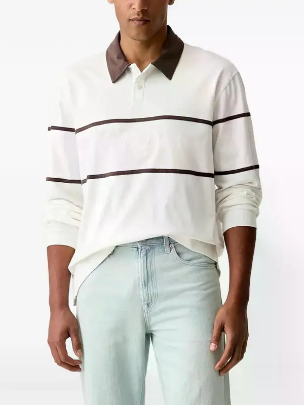 Guess Striped Embroidered-logo Polo Shirt - White