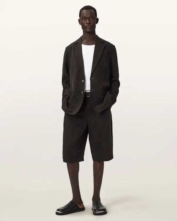 ALLSAINTS Marko Tailored Linen Blend Shorts - Black