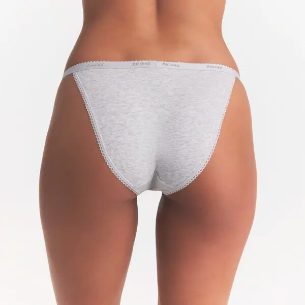 SKIMS Logo Picot String Bikini | Grey | | Lightweight Cotton - Light Heather Grey