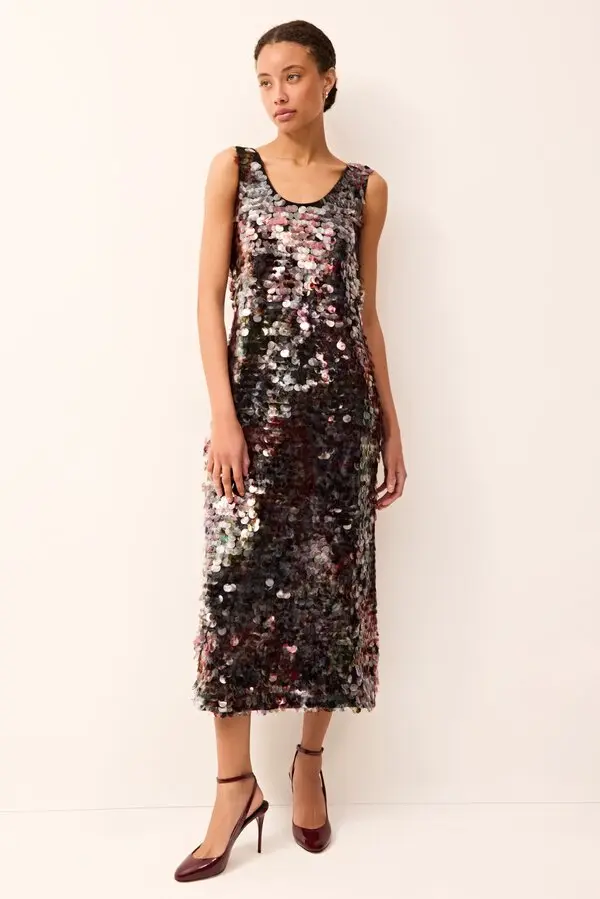 MARIE OLIVER Olympia Sequin Floral Midi Dress