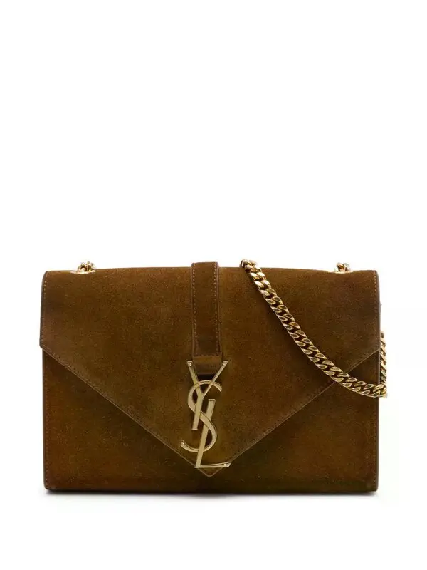 Saint Laurent 2015 Small Suede Monogram Envelope Crossbody Bag - Brown