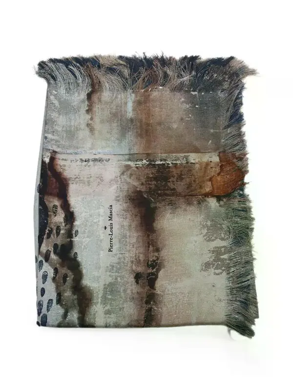 PIERRE-LOUIS MASCIA Abstract-print Frayed Scarf - Neutrals