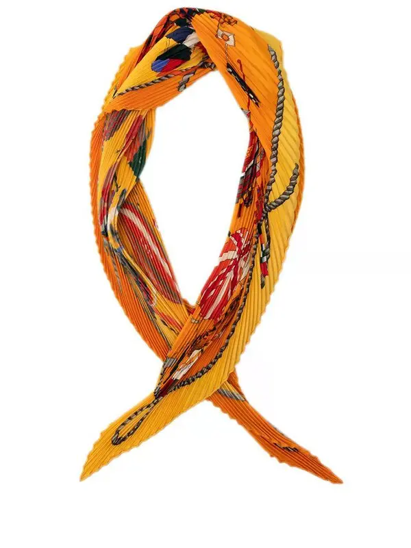 Hermès 20th Century Les Folies Du Ciel Plisse Silk Scarf 140 Scarves - Orange