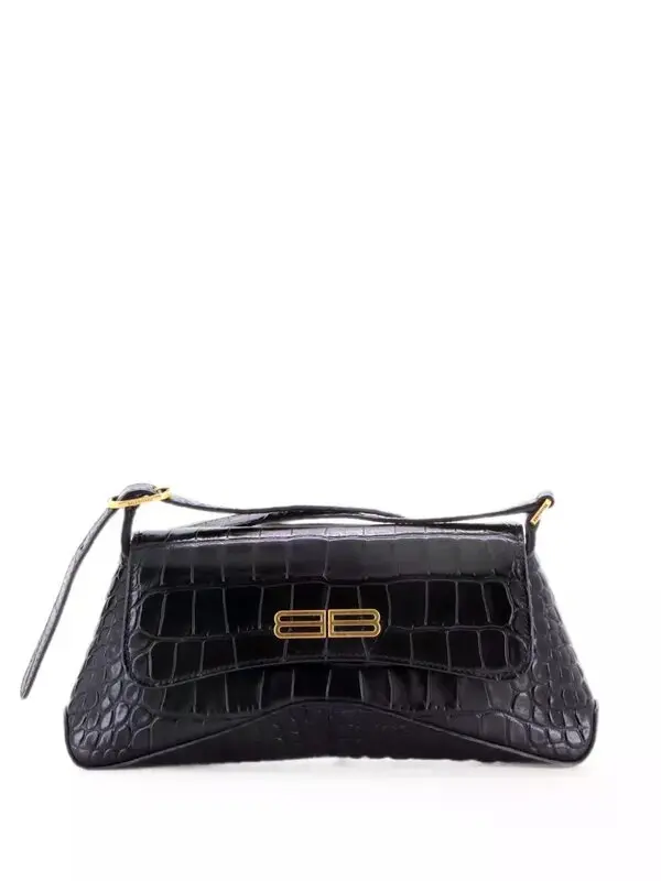 Balenciaga Crocodile Embossed Leather Shoulder Bag - Black
