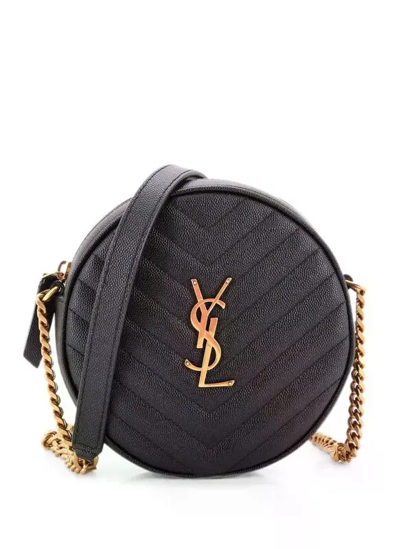 Saint Laurent Vinyle Round Camera Bag Matelasse Chevron Leather Crossbody Bag - Black