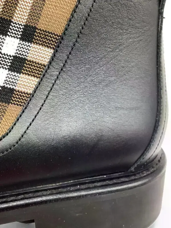 Burberry Leather Check Detail Chelsea Boots