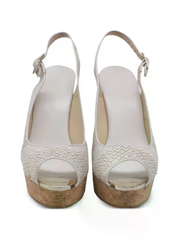 JIMMY CHOO Raffia Woven Peep-toe Slingback Wedge Sandals