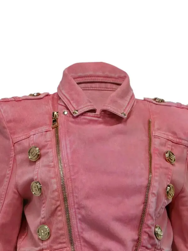 Balmain Belted Cropped Denim Jacket