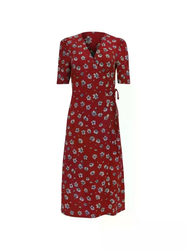 Rouje Floral Print V-neck Short Sleeve Wrap Dress