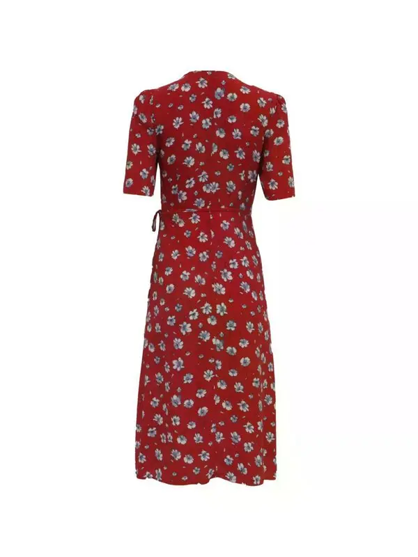 Rouje Floral Print V-neck Short Sleeve Wrap Dress