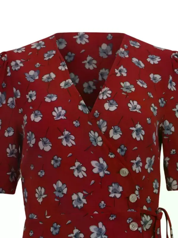 Rouje Floral Print V-neck Short Sleeve Wrap Dress