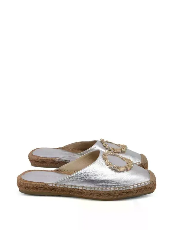 JIMMY CHOO Metallic Embellished Square Toe Espadrilles - Silver