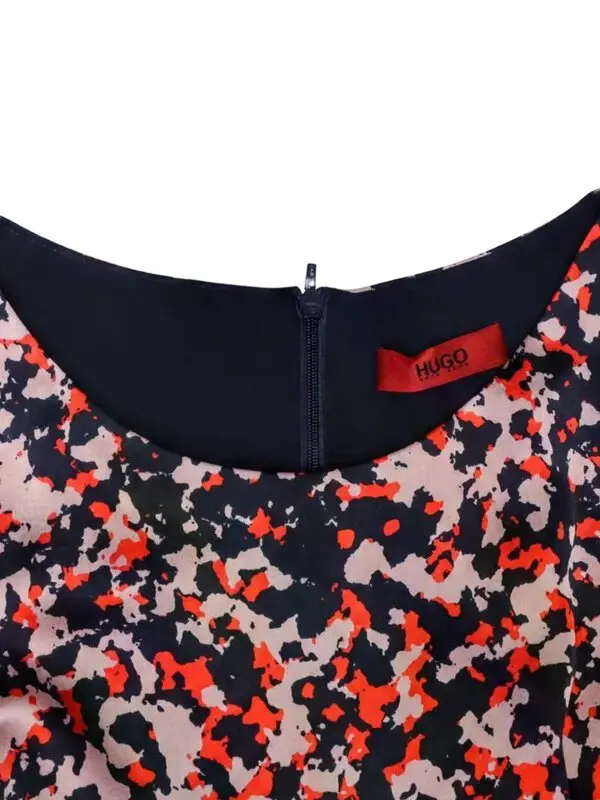 BOSS Camouflage Print Round Neck Short Sleeve Dress
