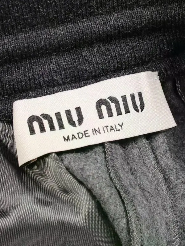 Miu Miu Wool Embroidered Logo Elasticated Waistband Straight-leg Trousers