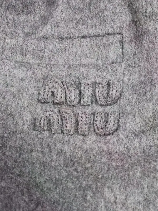 Miu Miu Wool Embroidered Logo Elasticated Waistband Straight-leg Trousers