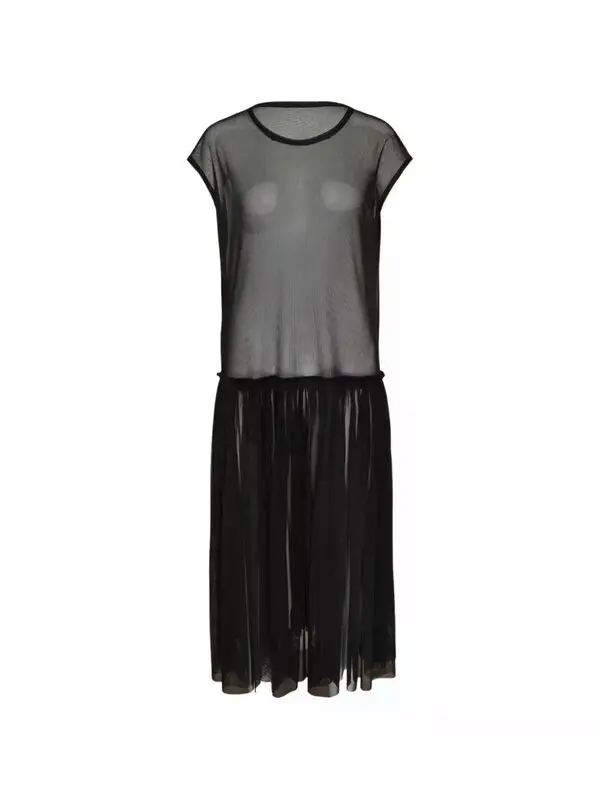 Yohji Yamamoto Gathered Mesh Midi Dress - Black
