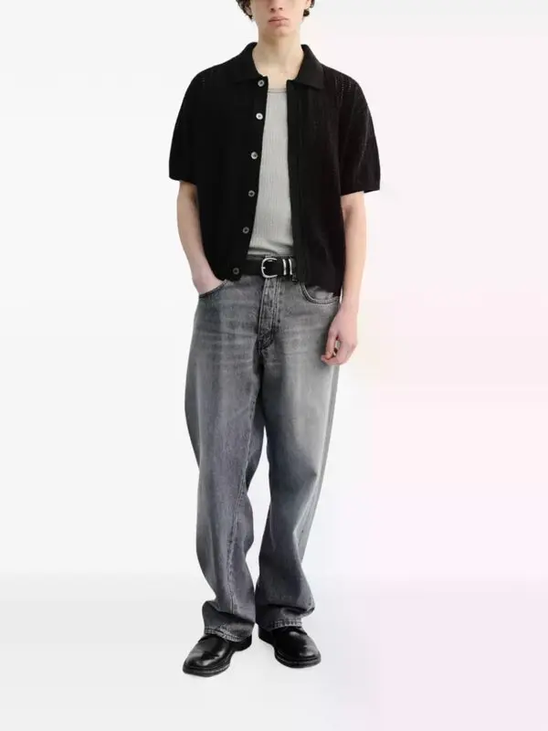 DUNST Crochet-knit Collared Cardigan - Black