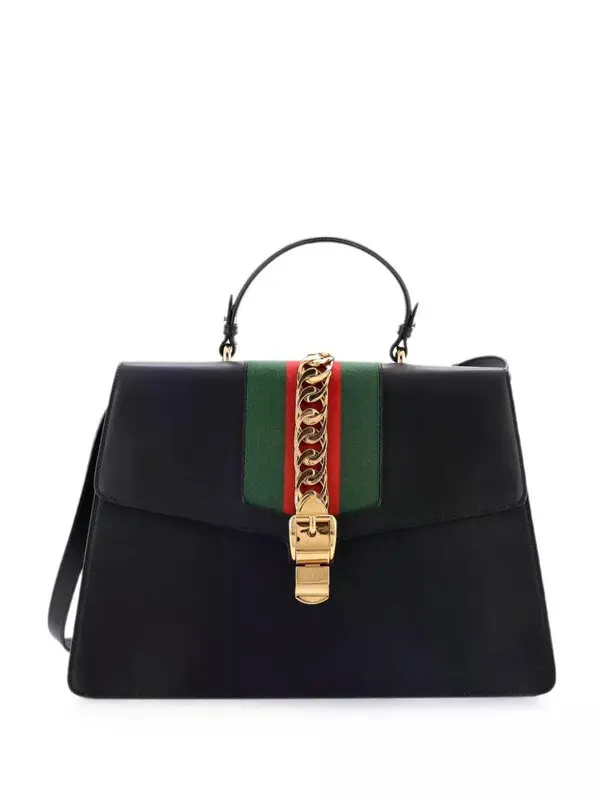 Gucci Sylvie Top Handle Bag Leather Large Satchel - Black
