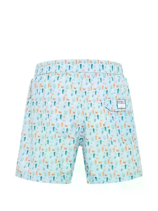 Fedeli Seahorse Print Drawstring Swim Shorts