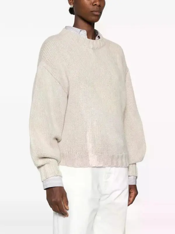 Khaite Ribbed Knit Balloon Sleeve Sweater - Neutrals