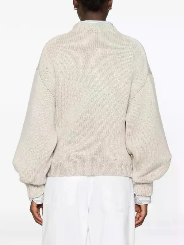 Khaite Ribbed Knit Balloon Sleeve Sweater - Neutrals