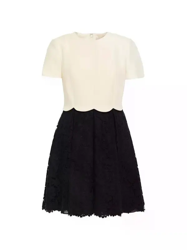 Valentino Garavani Scalloped-edge Lace-panel Mini Dress - Black