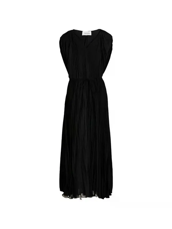 Valentino Garavani Silk Crepe Pleated Maxi Dress - Black