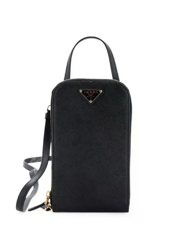 Prada Zip Phone Holder Saffiano Leather Crossbody Bag - Black