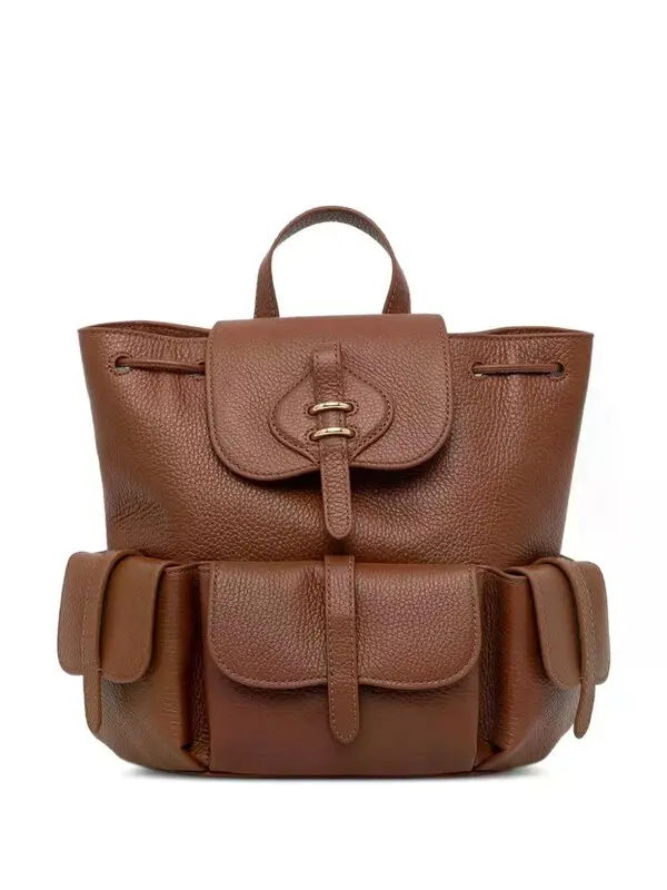 COCCINELLE Medium Mavery Grainy Leather Drawstring Backpack - Brown