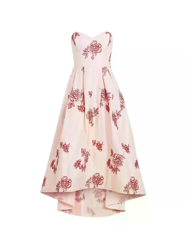 Marchesa Strapless Embroidered Maxi Dress - Pink