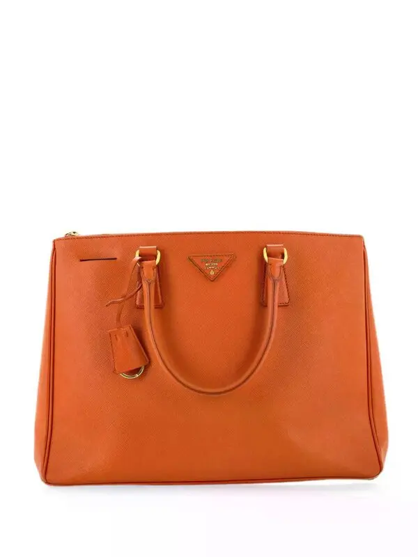 Prada Double Zip Lux Saffiano Leather Large Tote Bag - Orange