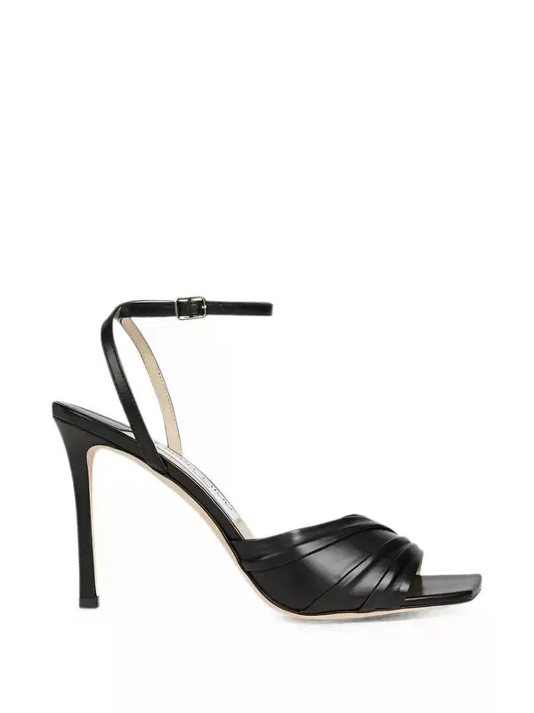 JIMMY CHOO Basil Ruched Leather Sandals - Black