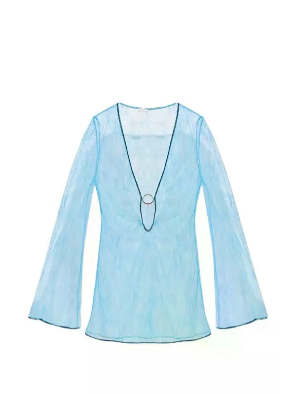 Oseree O~kaftan Lace Long-sleeved Mini Dress - Blue