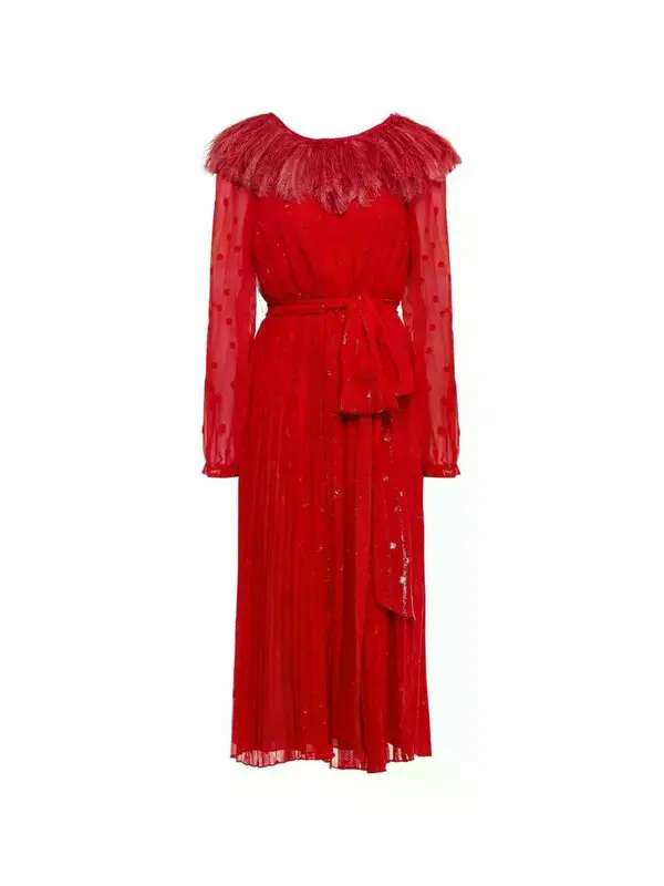 Valentino Garavani Feather-trimmed Fil Coupé Midi Dress - Red