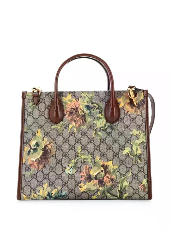 Gucci Interlocking G Printed Gg Coated Canvas And Leather Small Tote Bag - Brown