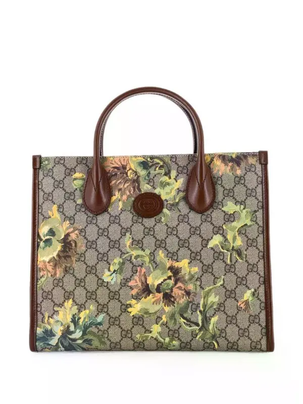 Gucci Gg Coated Canvas And Leather Small Tote Bag - Brown