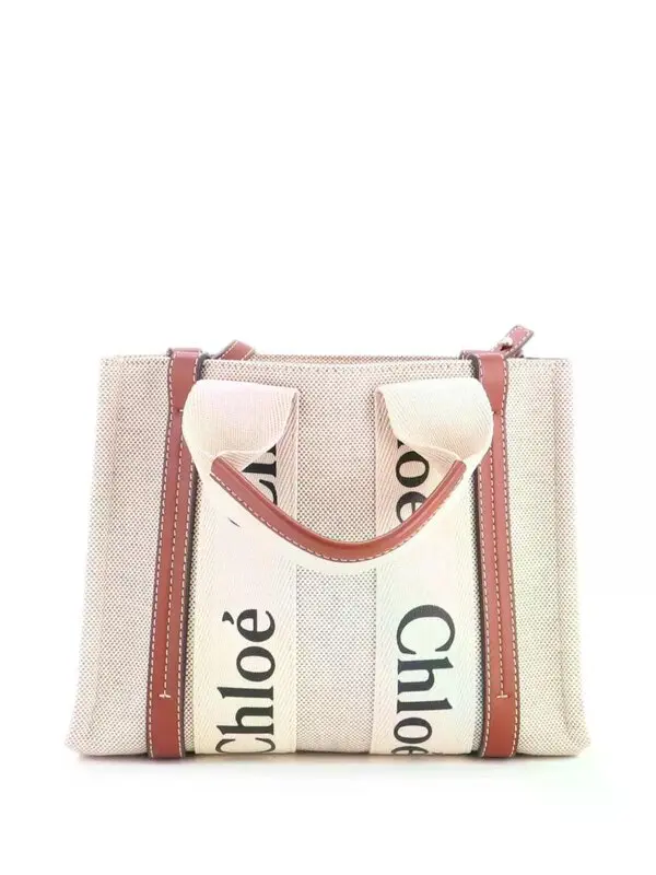 Chloé Woody Canvas With Leather Small Tote Bag - Brown
